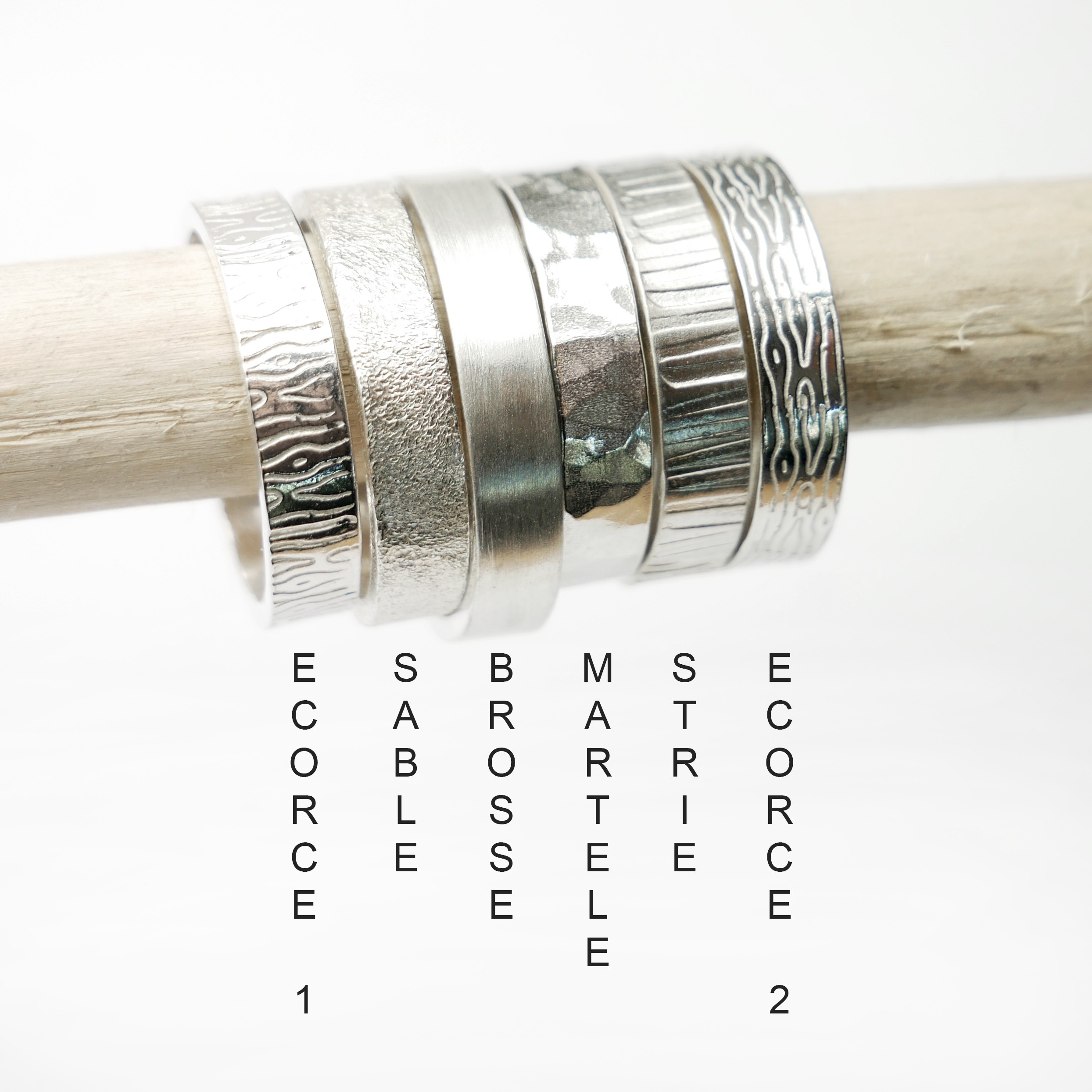 Bark wedding ring 2 recycled 925 silver for women and for men All 9...