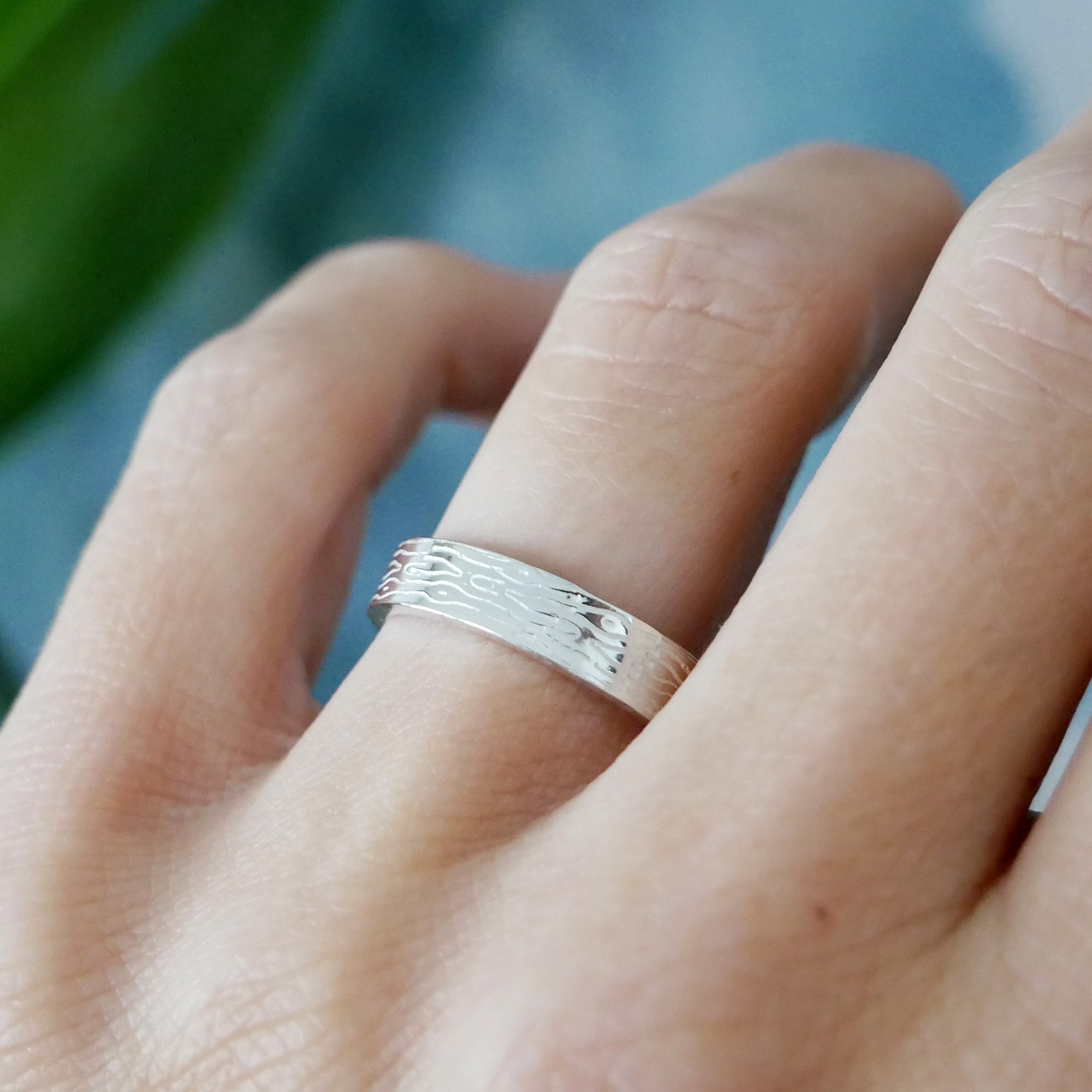 Bark wedding ring 2 recycled 925 silver for women and for men All 9...